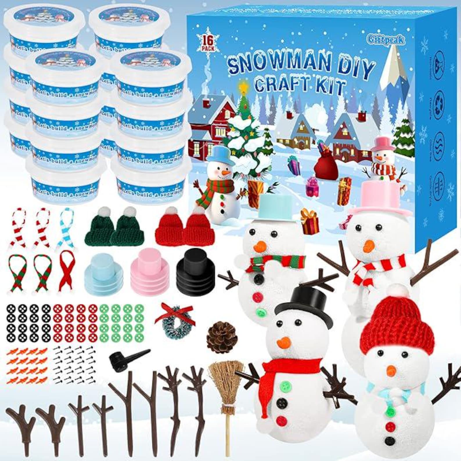 16 Pack DIY Snowman Kit Toys for Kids,christmas Craft Xmas Gift Toy for ...