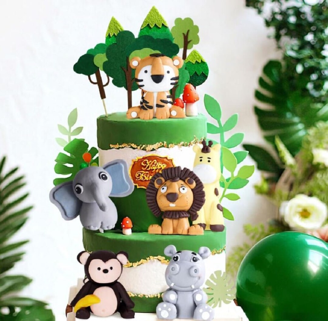 Safari Animals, Elephant,jungle Animals Cake Decoration Wild One Cake ...