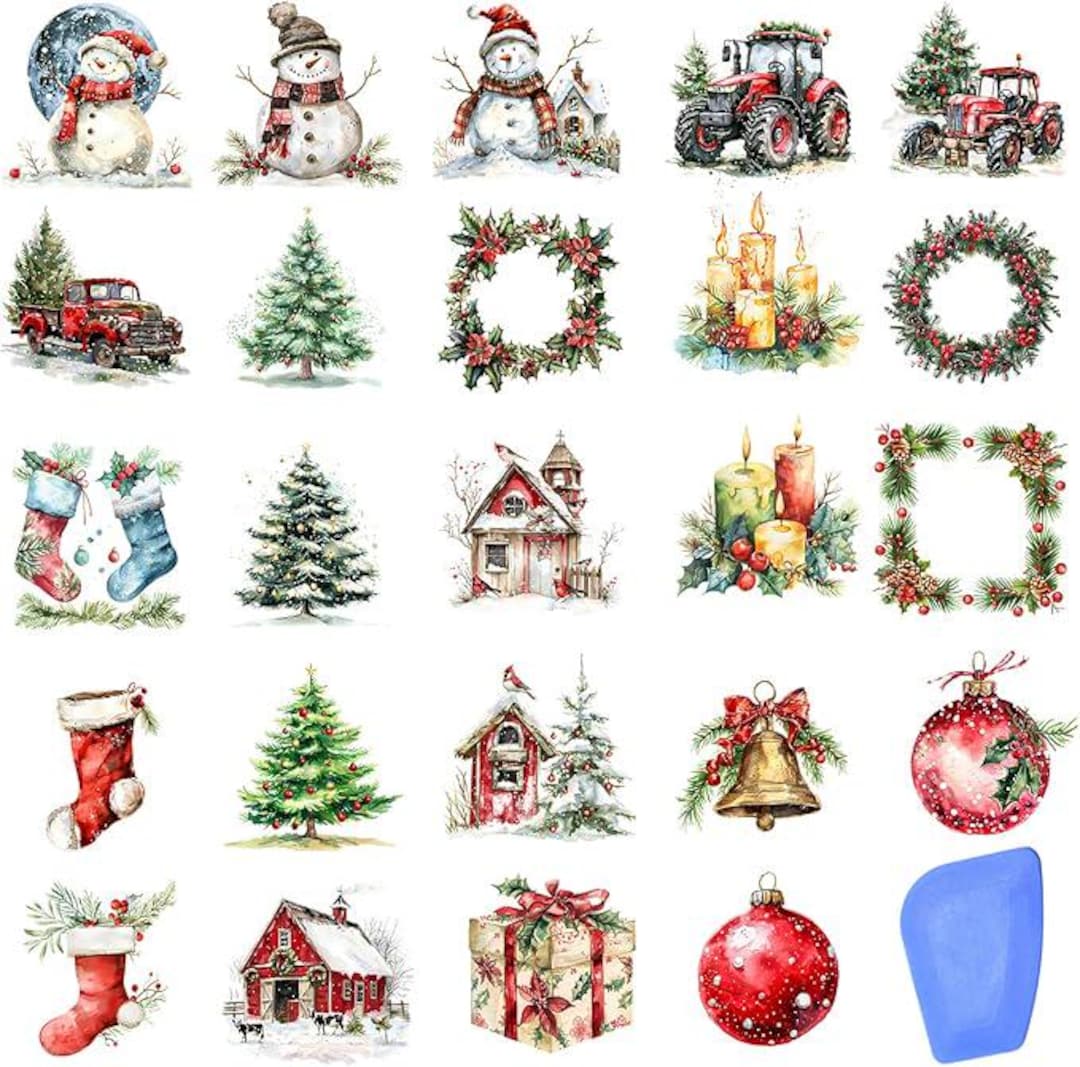 24 Sheets Vintage Christmas Rub on Transfers for Crafts, Rub on ...