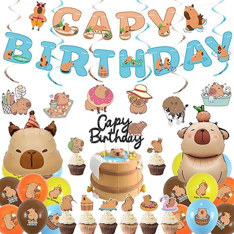Happy Capybara Birthday Decorations, Cute Capy Birthday Party Banners ...