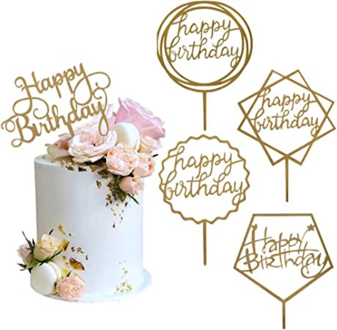 Gold Cake Topper Acrylic Cake Topper Happy Birthday Cake Topper - Etsy