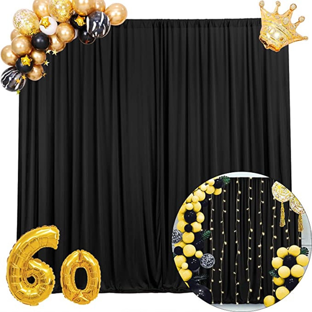 10x10 Black Backdrop Curtain for Parties Wrinkle Free Black Photo ...