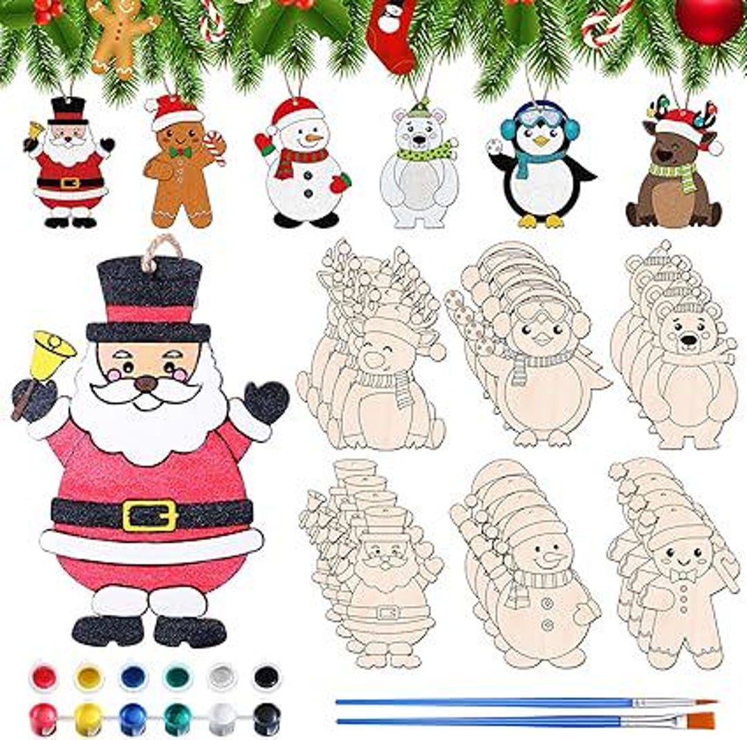 24 Sets Christmas Crafts Color Your Own Christmas Crafts Glitter Paint ...