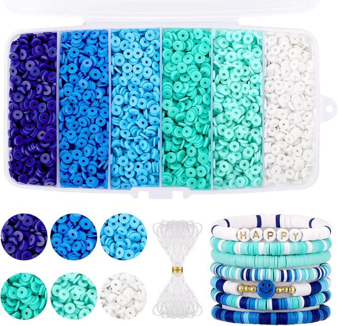Funtopia 6000 Pcs Blue Clay Beads for Bracelets Making, Heishi Beads ...