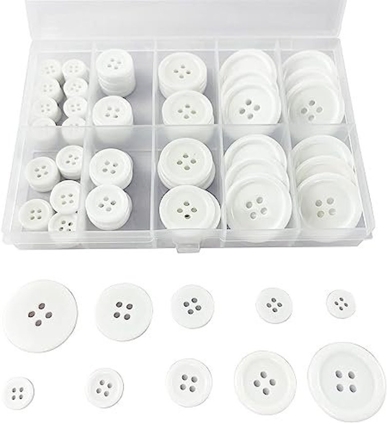 100pcs White Sewing Buttons,4-hole Craft Buttons, 5 Sizes ,with ...
