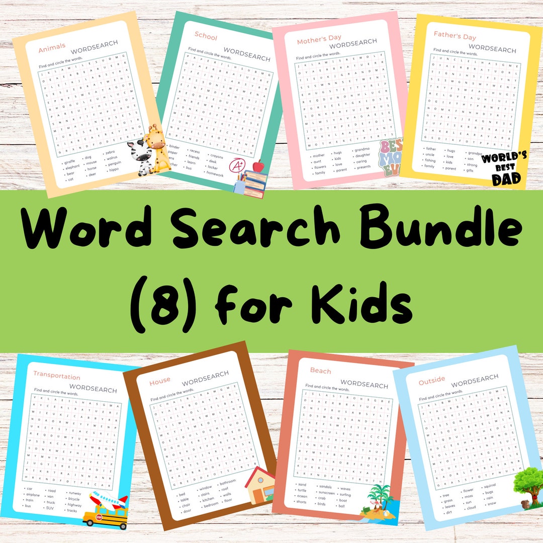 Kids Printable Word Search Bundle of 8 That Includes Mother's Day ...