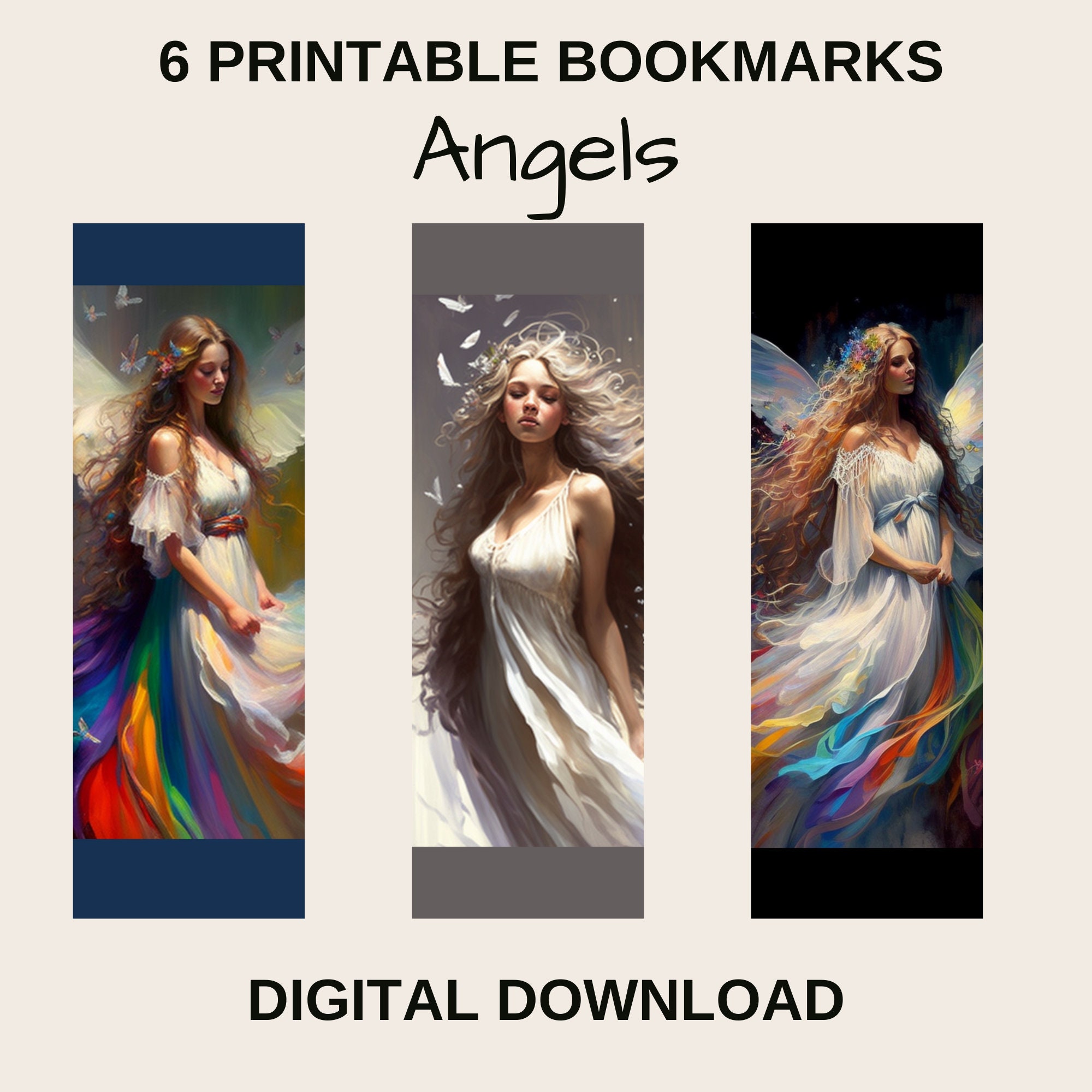 Angel Printable Bookmarks, Whimsical Angelic Themed Bookmarks, Guardian ...