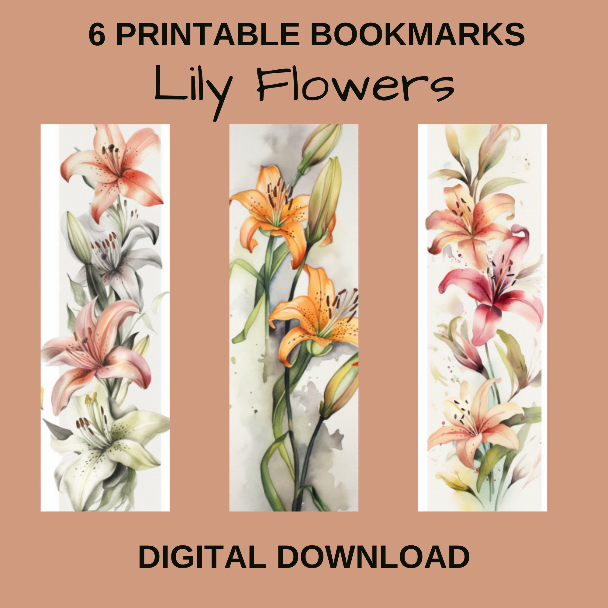 Lily Flower Printable Bookmarks, Lily Flower Themed Bookmark, Printable ...