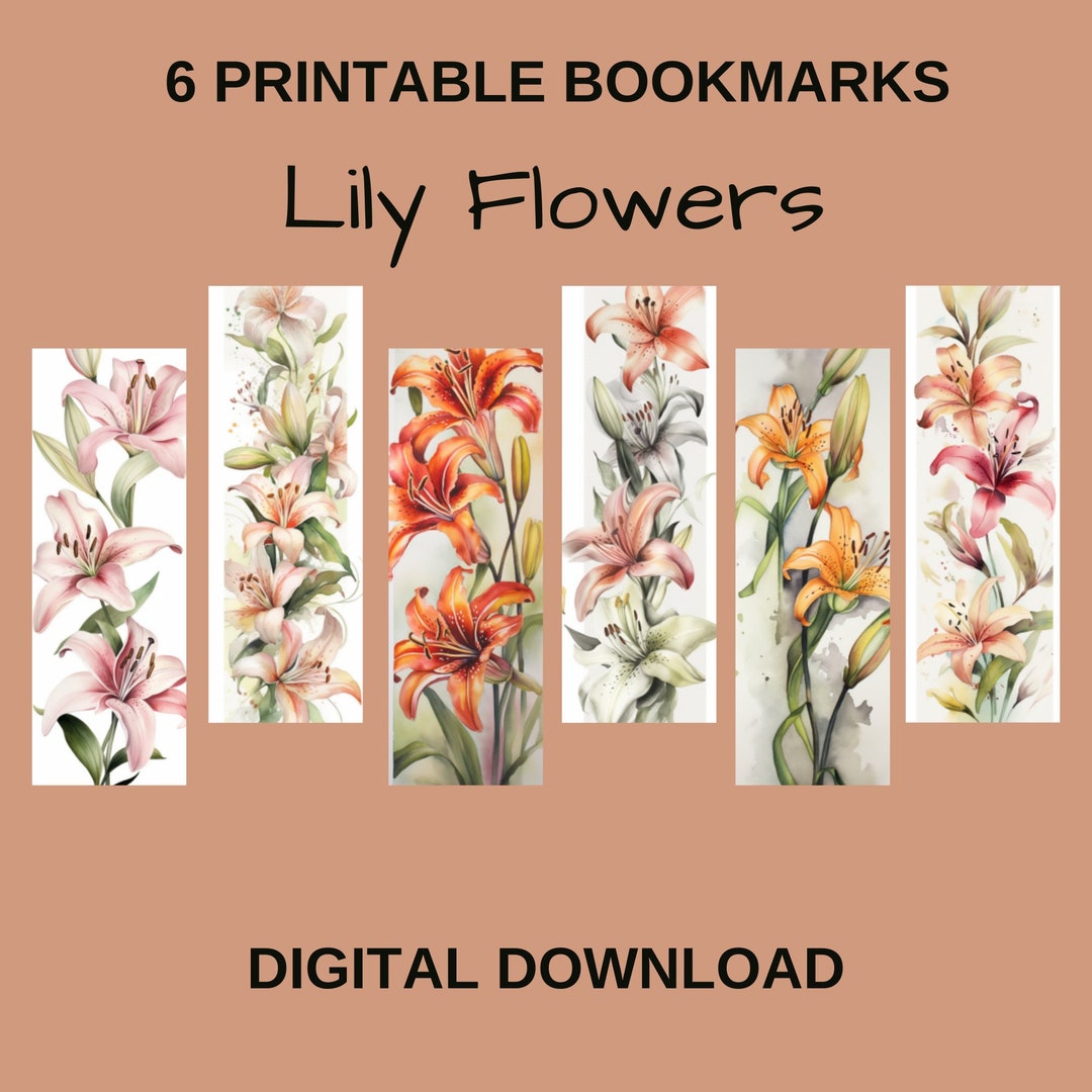 Lily Flower Printable Bookmarks, Lily Flower Themed Bookmark, Printable ...