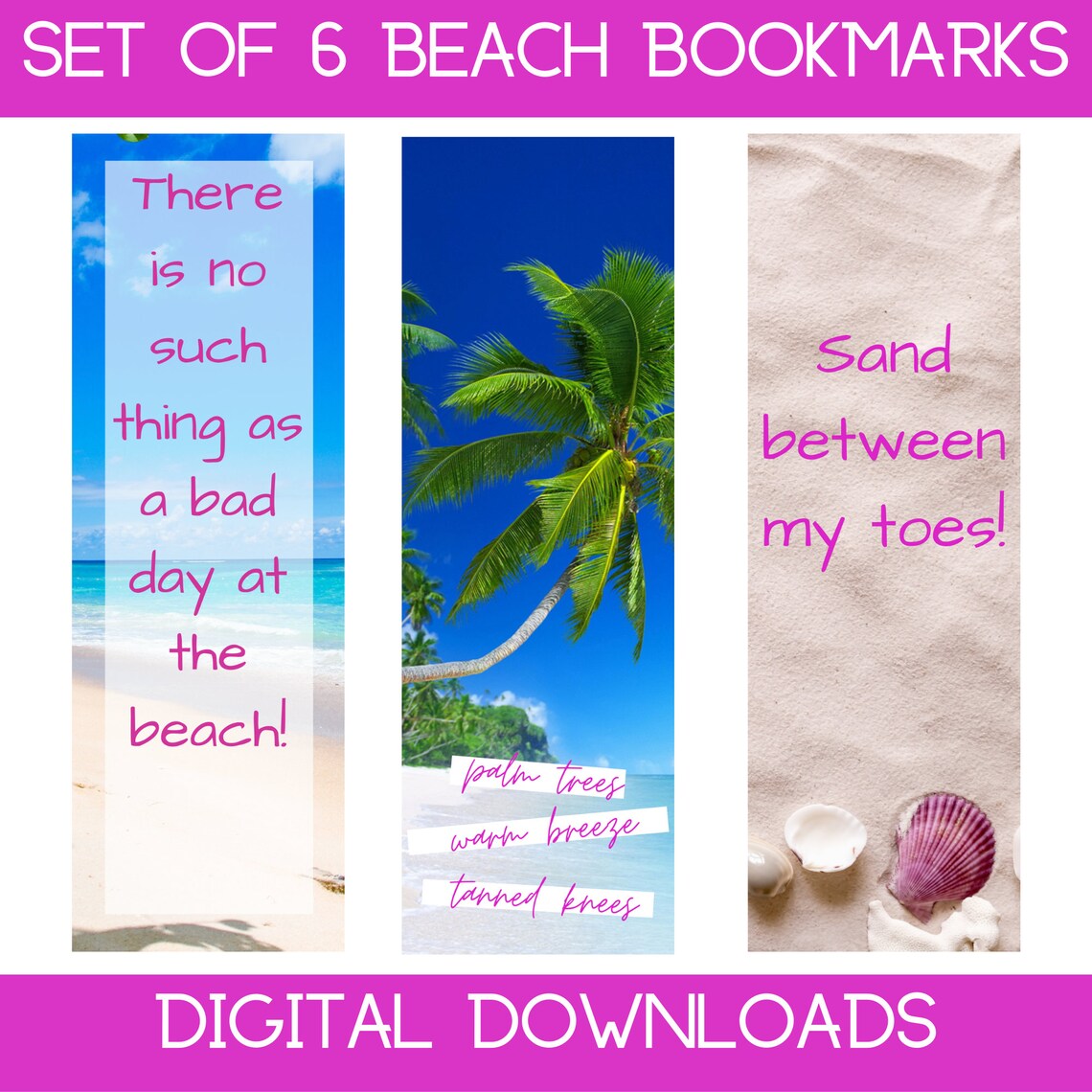 Beach Printable Bookmarks, Beach Themed Bookmarks, Printable Bookmark ...