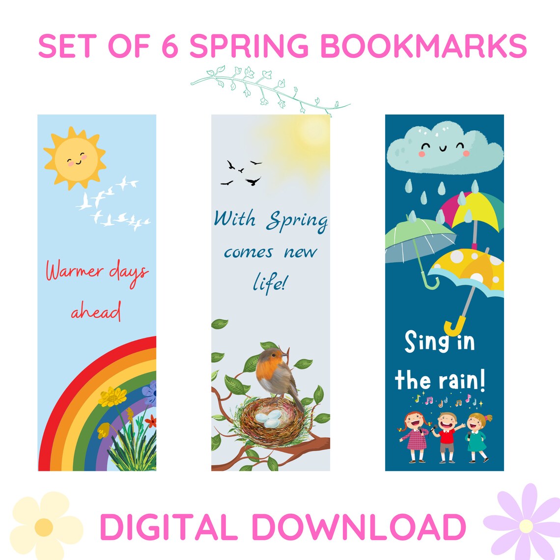 Spring Printable Bookmarks, Spring Themed Bookmarks, Printable Bookmark ...