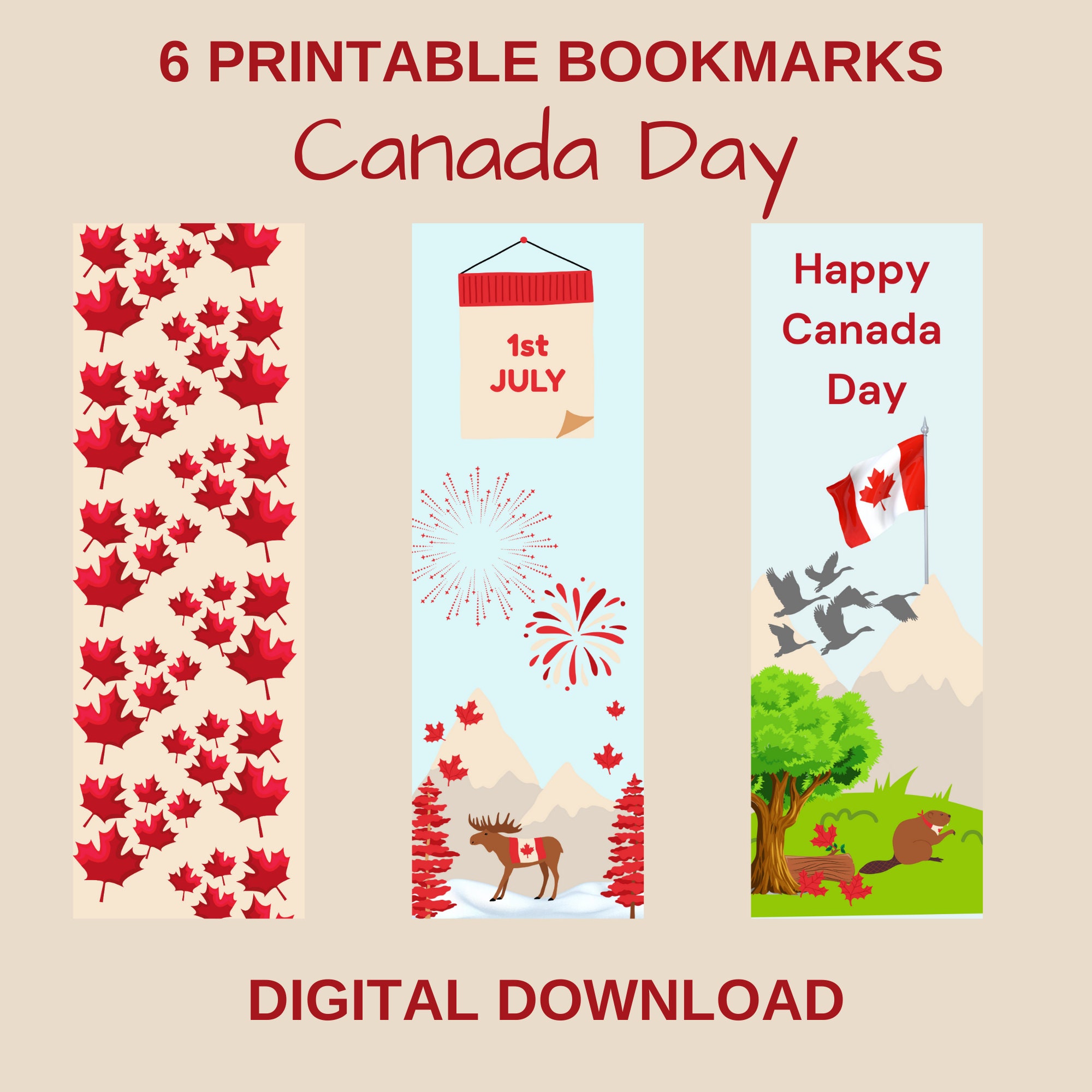 Canada Day July 1 Printable Bookmarks, Digital Download - Etsy