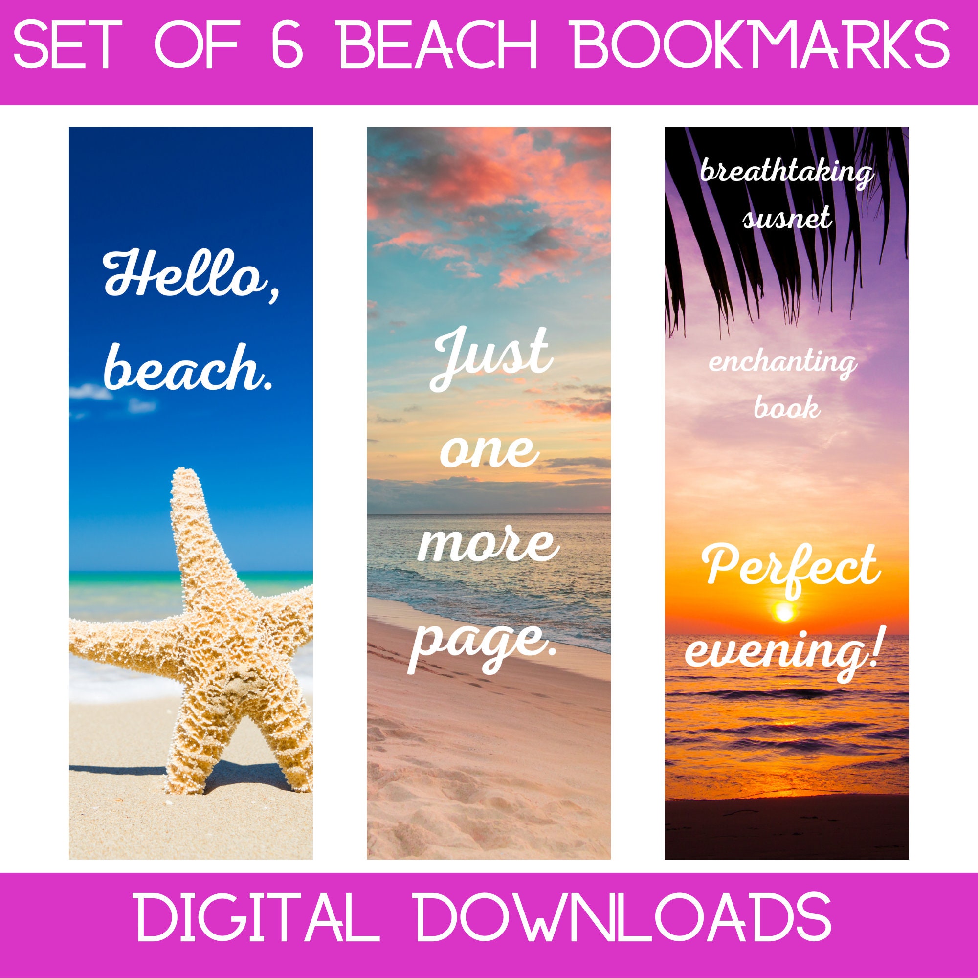 Beach Printable Bookmarks, Beach Themed Bookmarks, Printable Bookmark ...