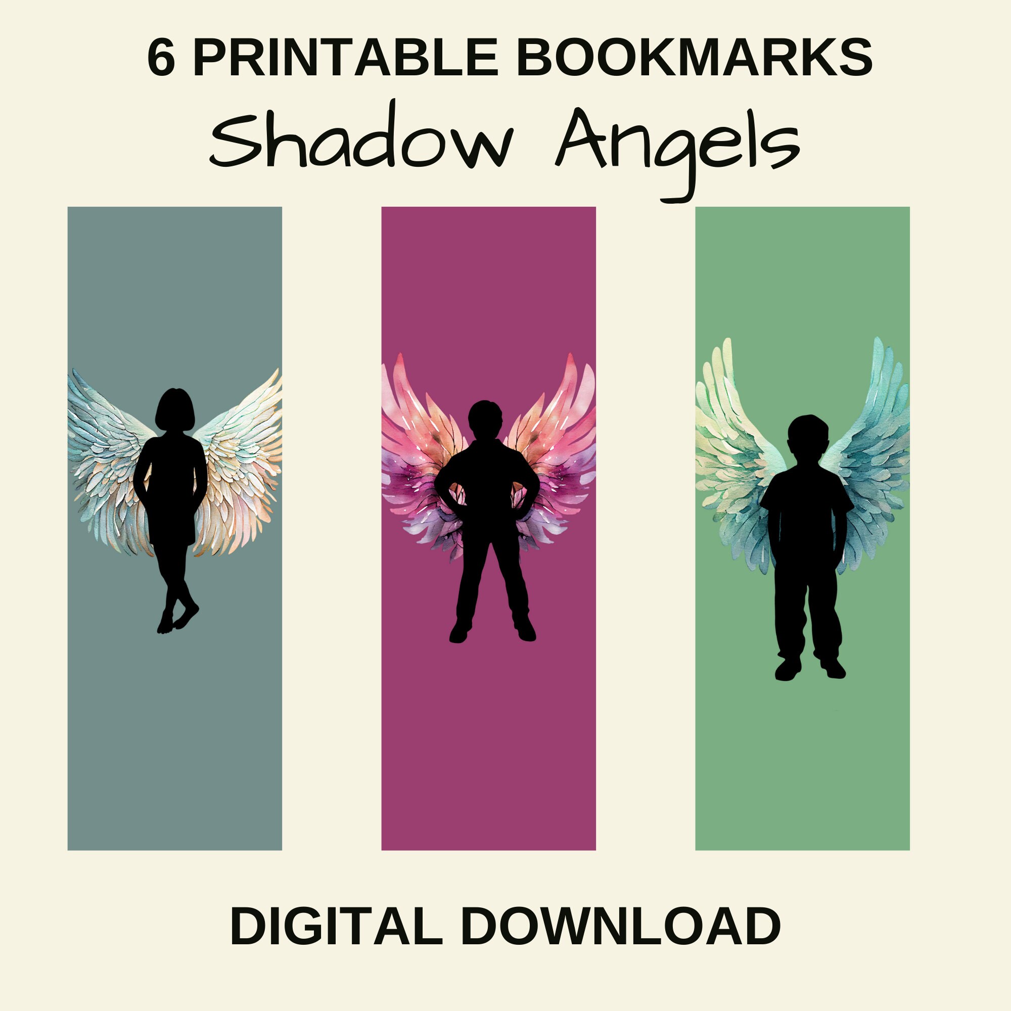 Angel Printable Bookmarks, Shadow Angel Themed Bookmarks, Printable ...
