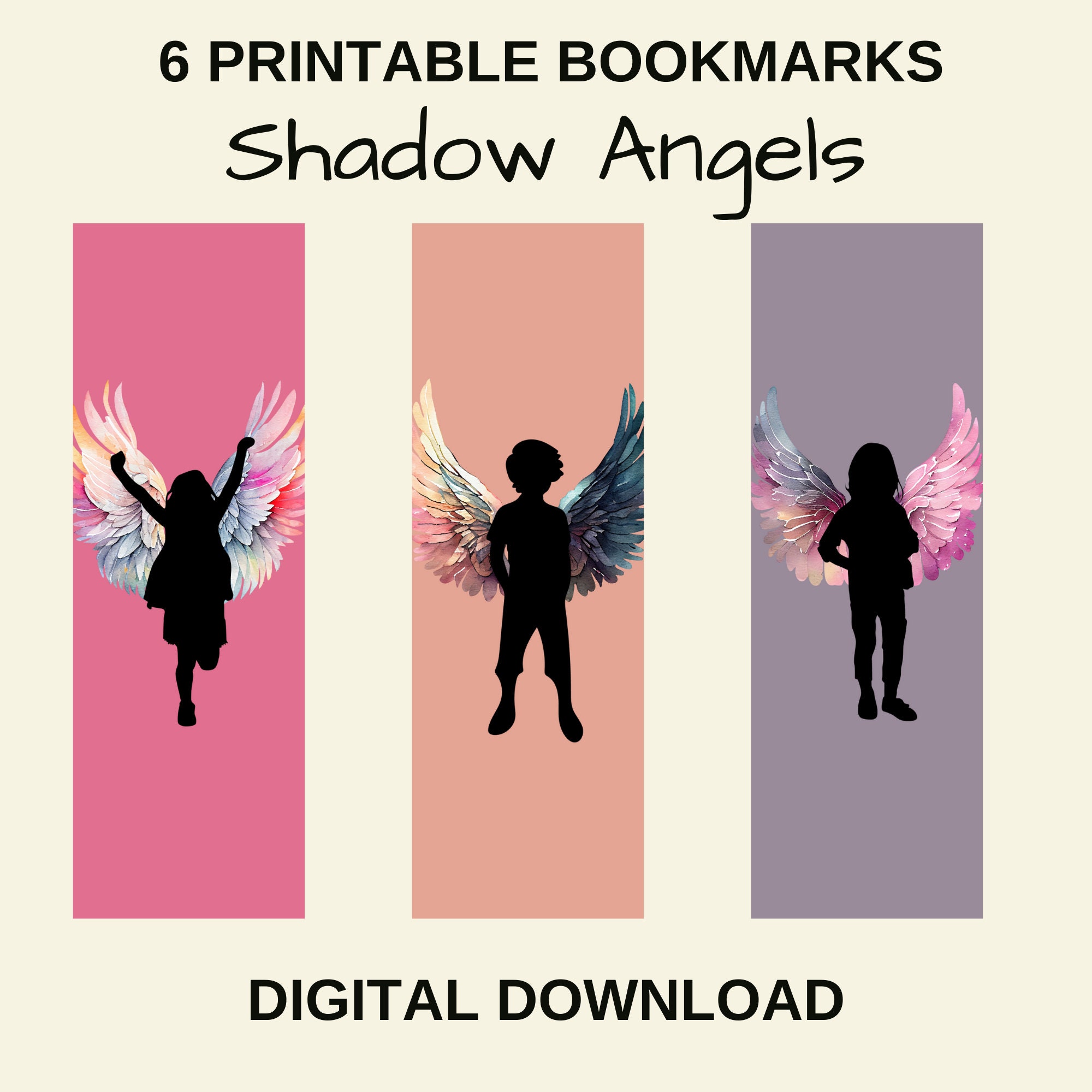 Angel Printable Bookmarks, Shadow Angel Themed Bookmarks, Printable ...