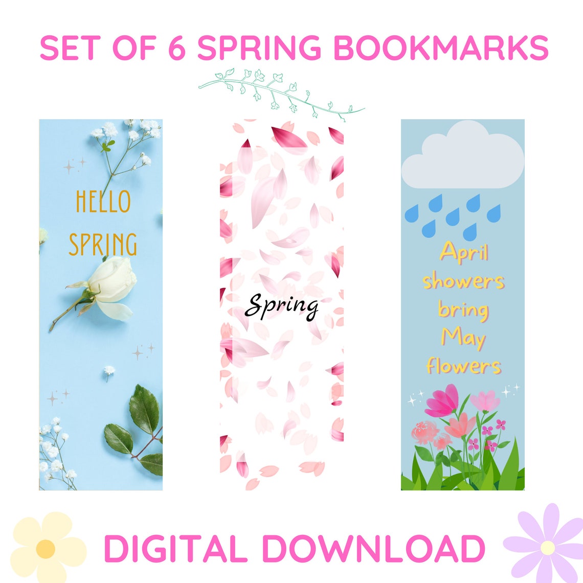 Spring Printable Bookmarks, Spring Themed Bookmarks, Printable Bookmark ...