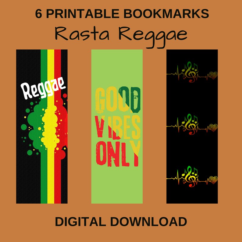 Rasta Reggae Printable Bookmarks, Rasta Reggae Themed Bookmark ...