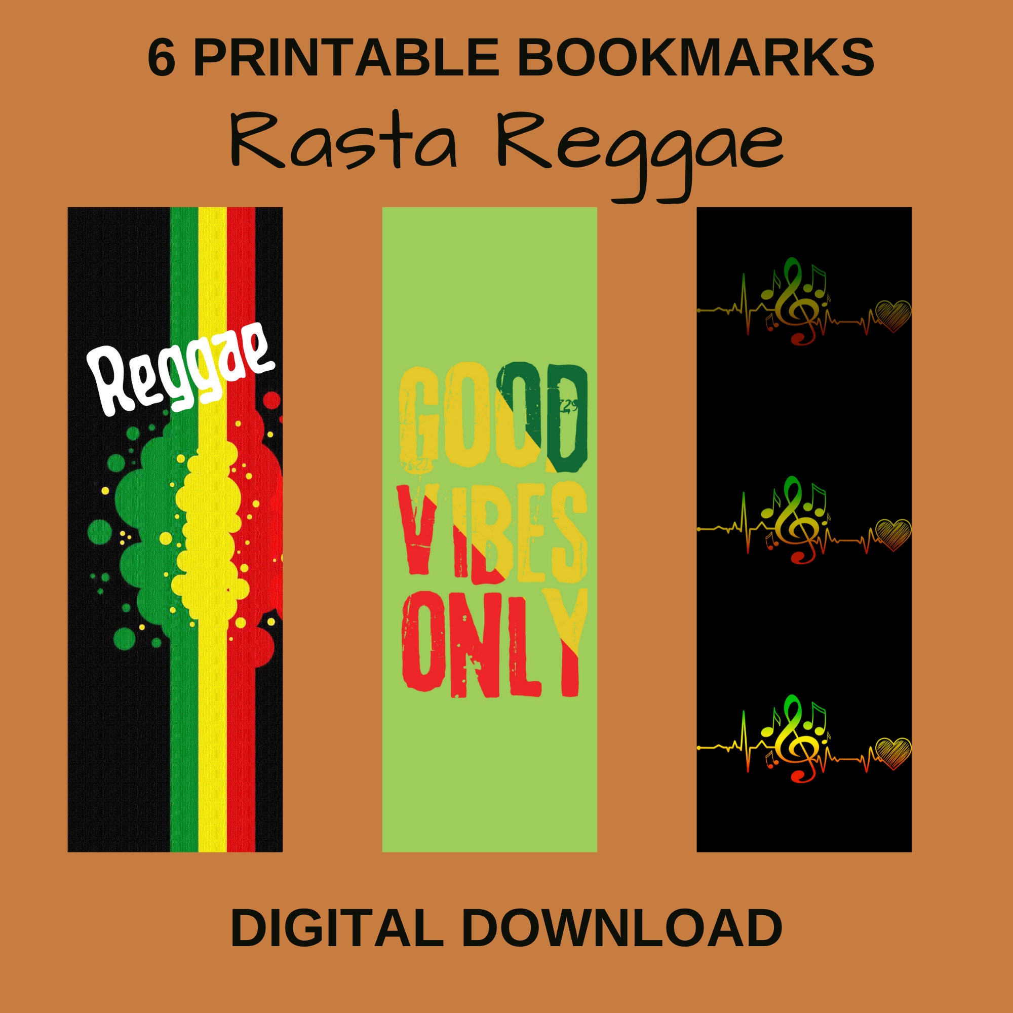 Rasta Reggae Printable Bookmarks, Rasta Reggae Themed Bookmark ...