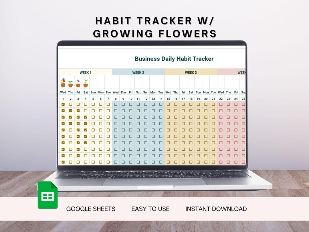 Habit Tracker Google Sheets Spreadsheet With Growing Flowers | Floral ...