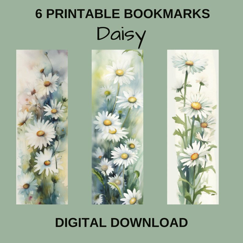 Watercolor Daisy Bookmarks - Set of 6, Unique Botanical Bookmarks ...