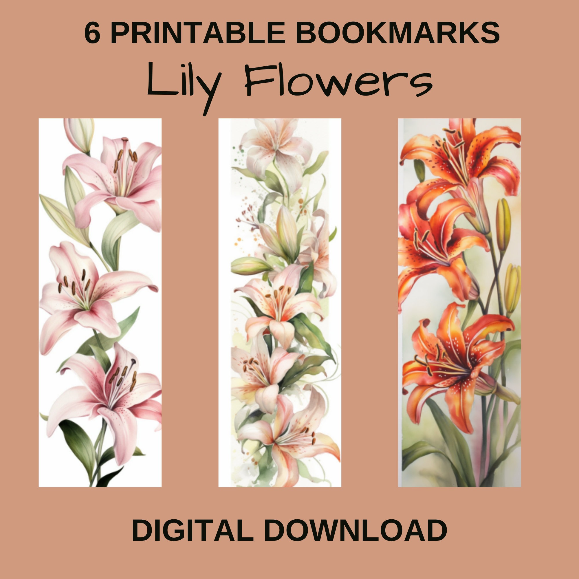 Lily Flower Printable Bookmarks, Lily Flower Themed Bookmark, Printable ...