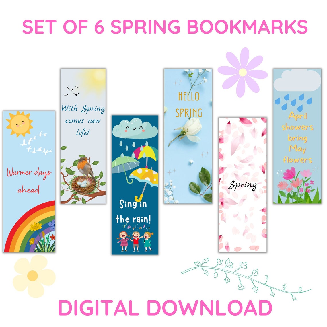 Spring Printable Bookmarks, Spring Themed Bookmarks, Printable Bookmark ...