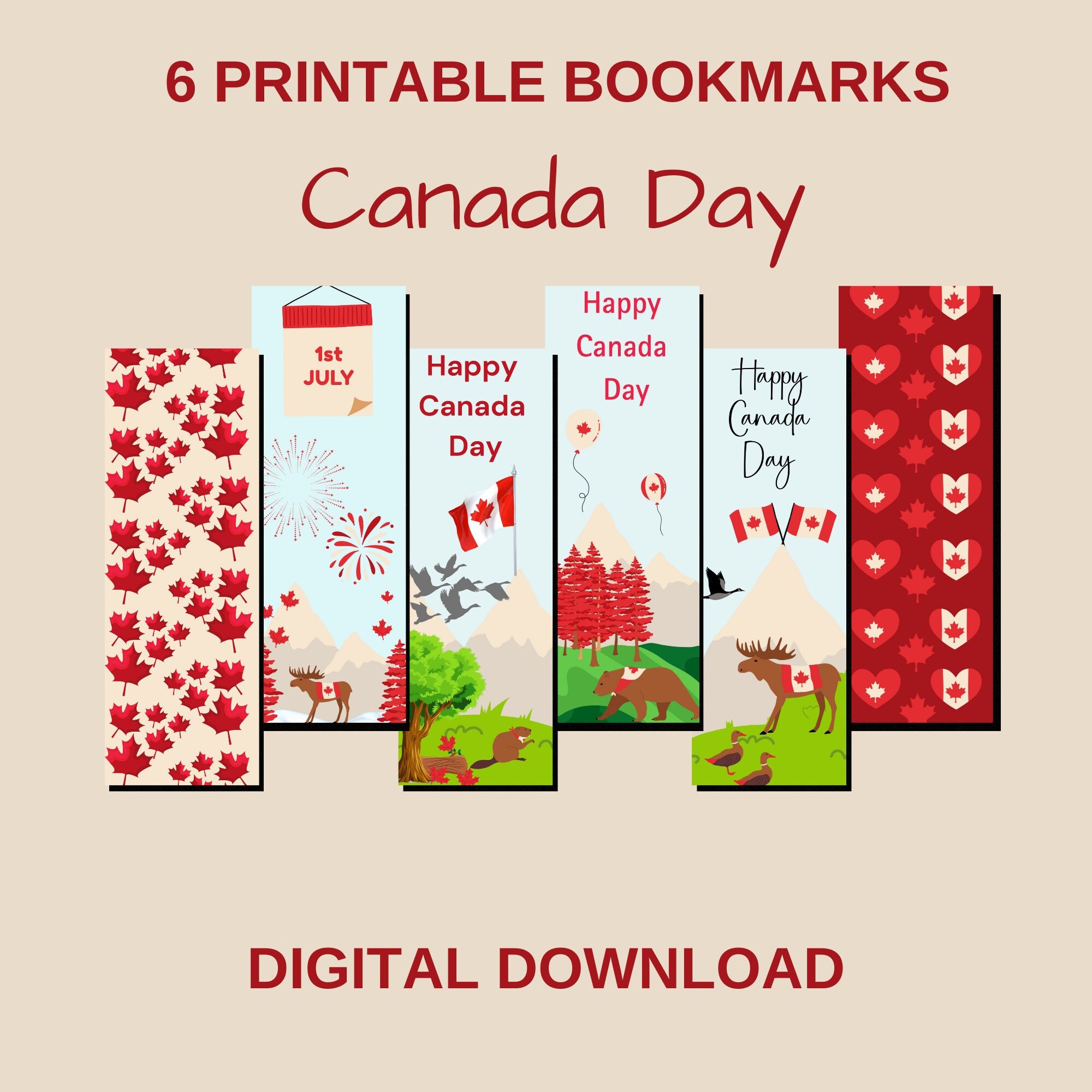 Canada Day July 1 Printable Bookmarks, Digital Download - Etsy