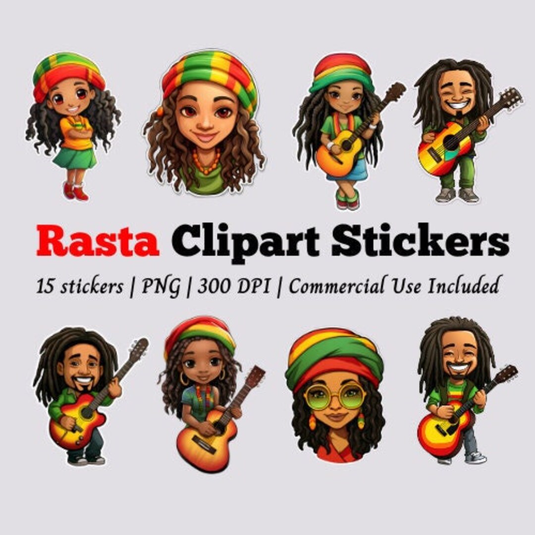 Cute Rasta Images Print and Cut PNG Stickers, 15 Rasta Designs, Instant ...