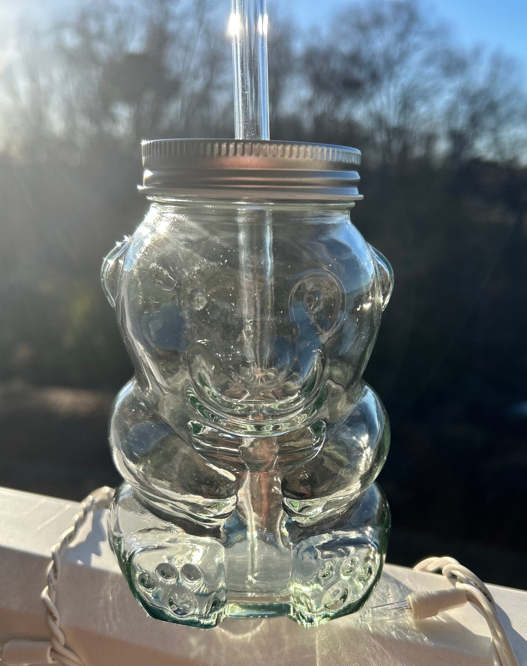 Teddy Bear Honey Golden Iced Coffee Glass Mason Jar 17 Oz With Sliver ...