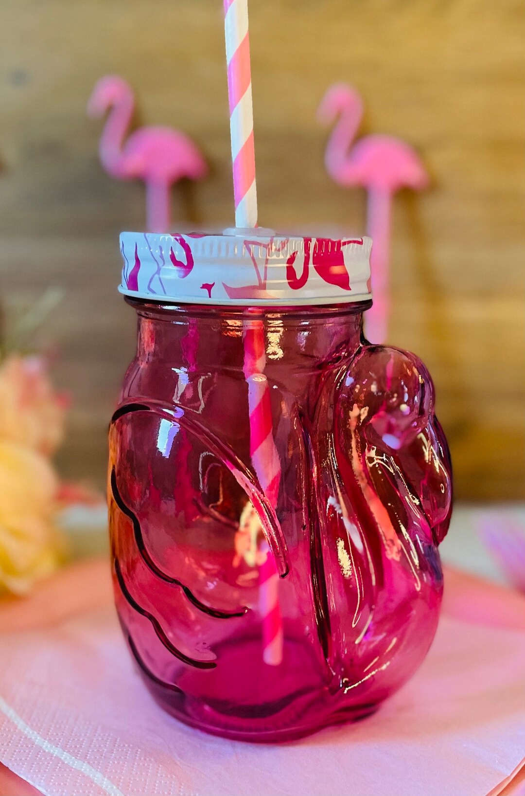 Flamingo Clear Glass 18 Oz Mason Jar Tumbler Includes Silver Lid - Etsy