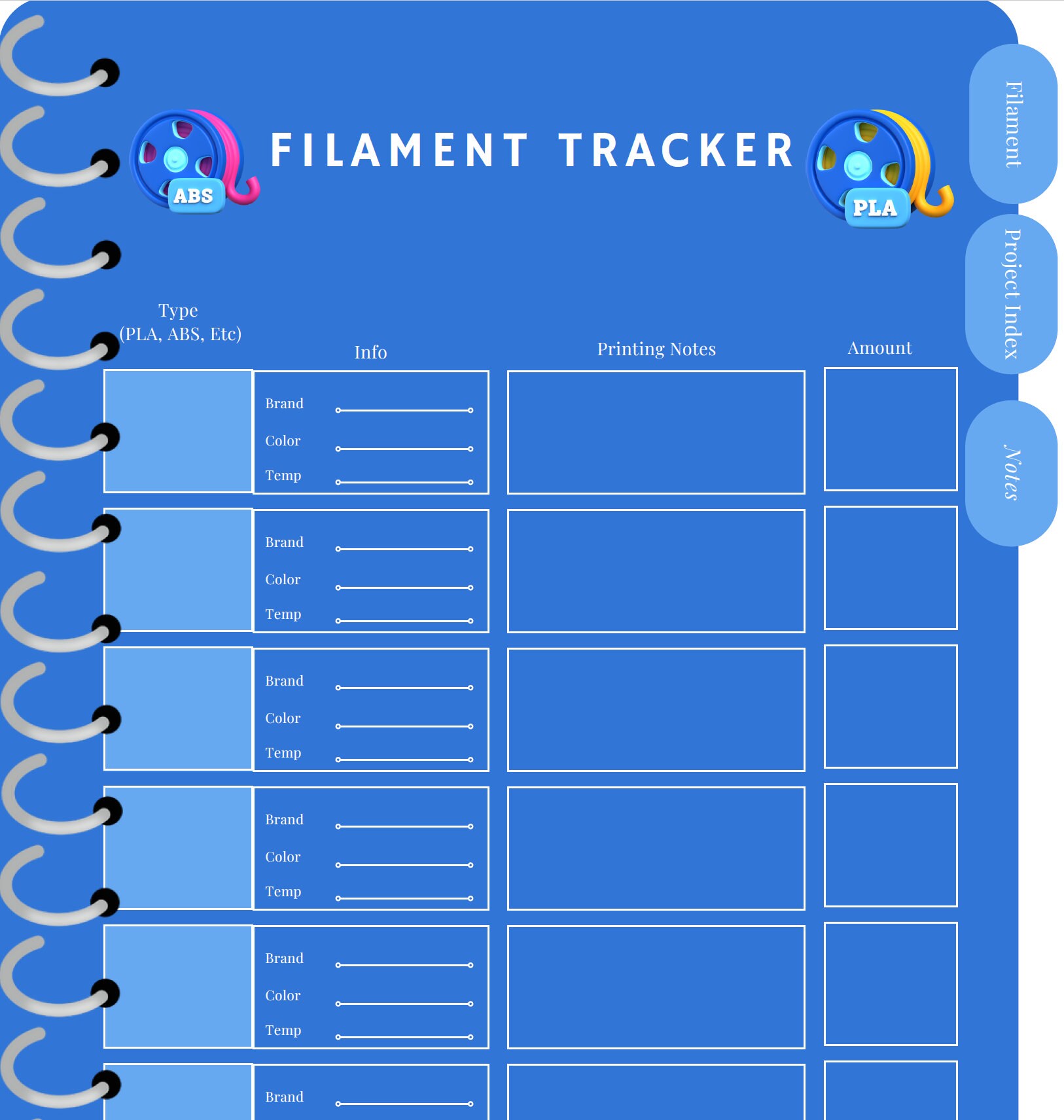 Hyperlinked 3D Print Planner and Project Tracker, Filament Tracker, 3D ...