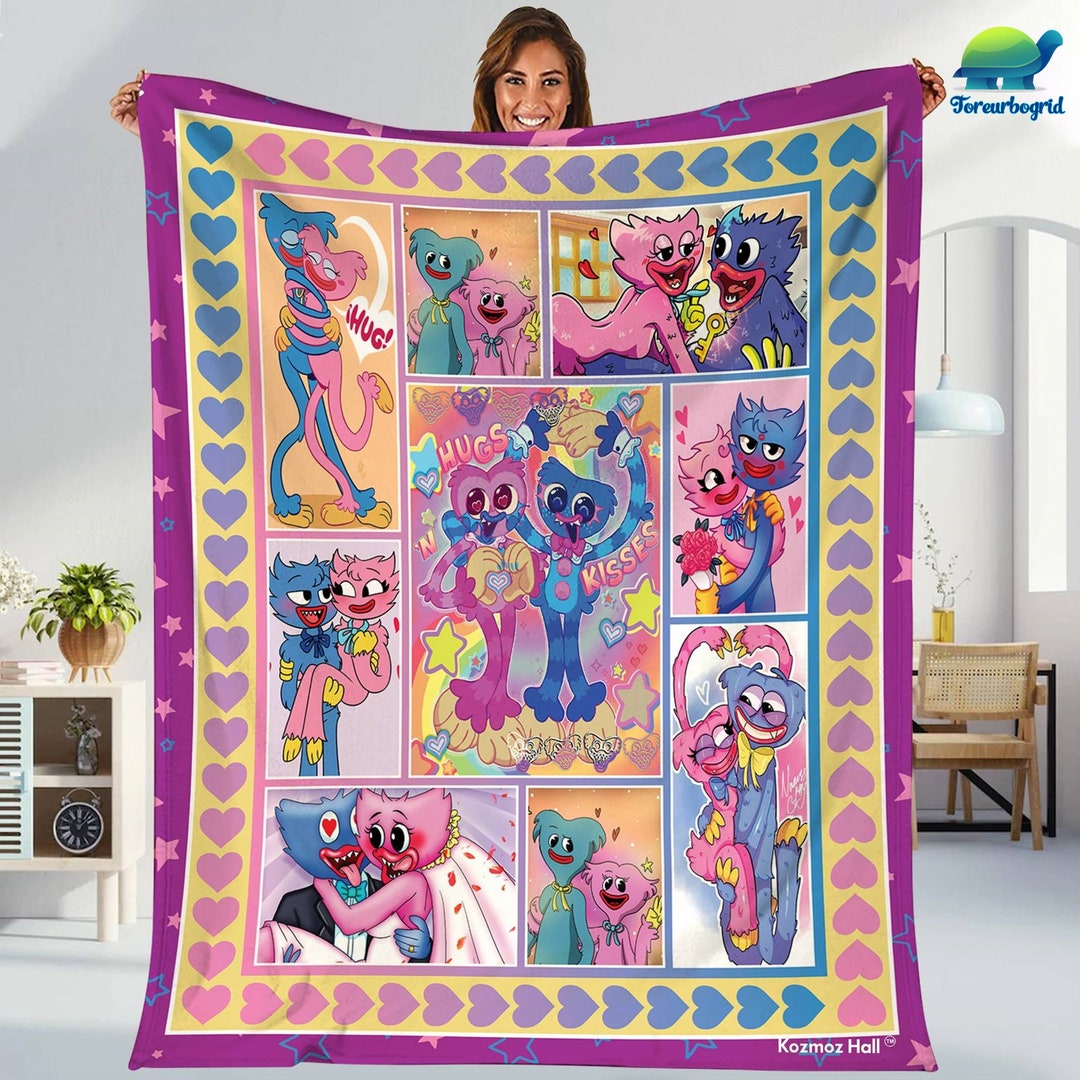 Huggy Wuggy Poppy Playtime Fleece Blanket, Huggy Wuggy and Kissy Missy ...