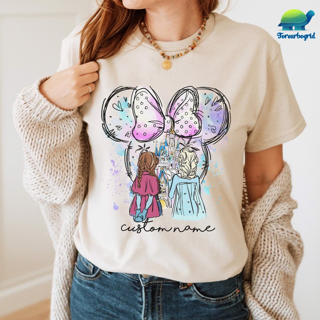 Custom Name Watercolor Elsa and Anna Shirt Frozen Princess Shirt ...