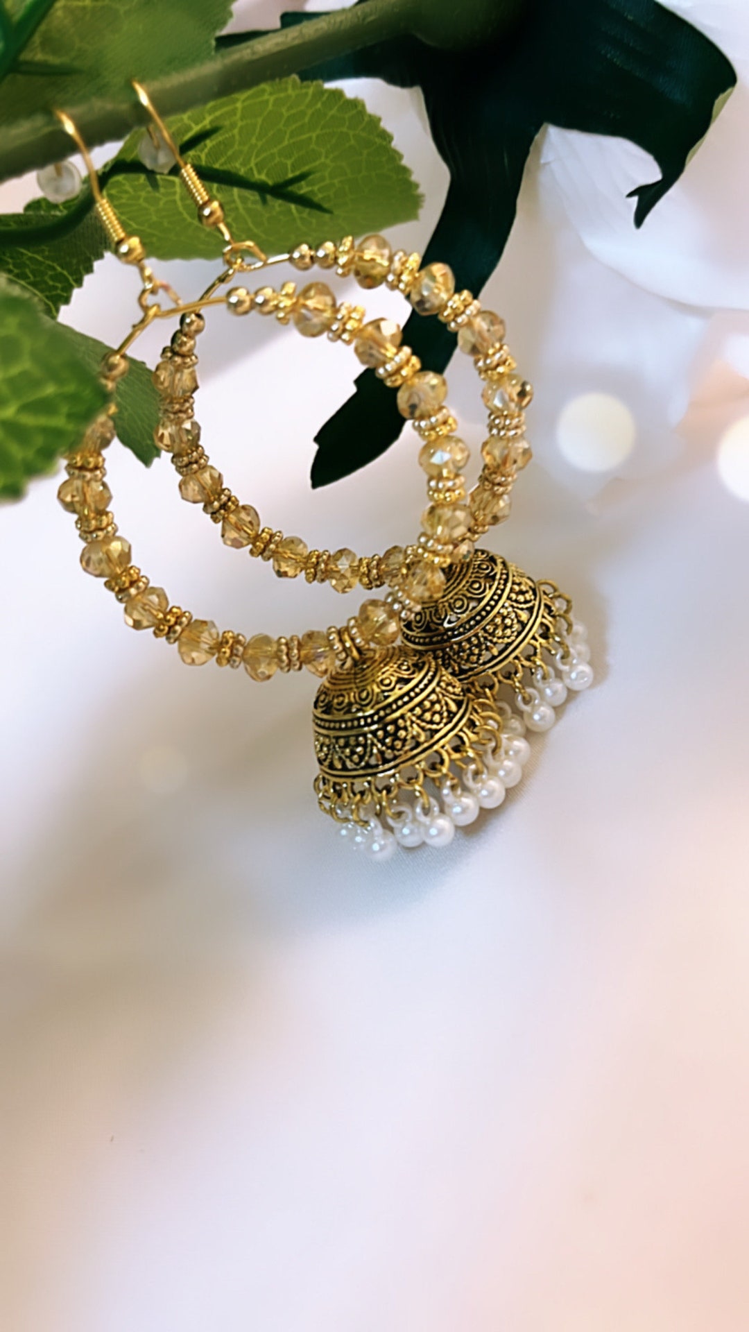 Champagne / Gold Jhumka Hoop Earrings - Etsy