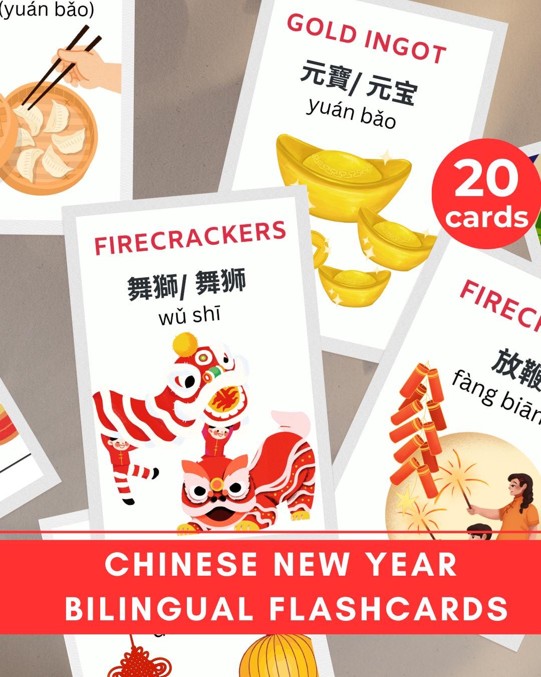 Bilingual Lunar New Year Flashcards Chinese Traditional and Simplified ...