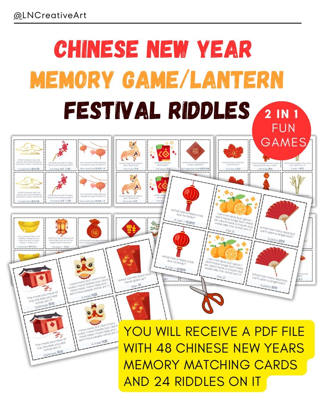 Chinese New Year Memory Matching Game Lantern Festival Riddles Lunar ...