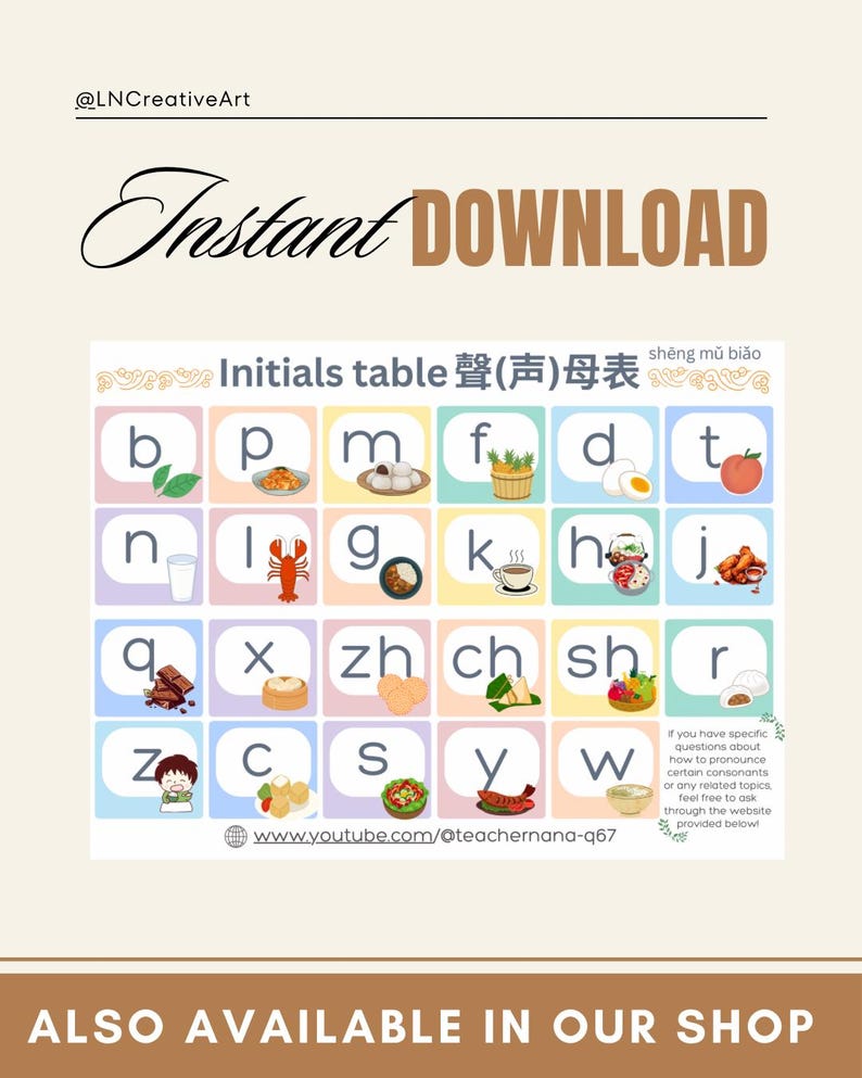 Bopomofo Bilingual Chinese Initial Flashcard Instant Printable Chinese ...