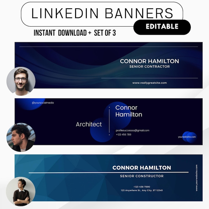 Blue Linkedin Banner Template | Professional Profile Background (set of ...