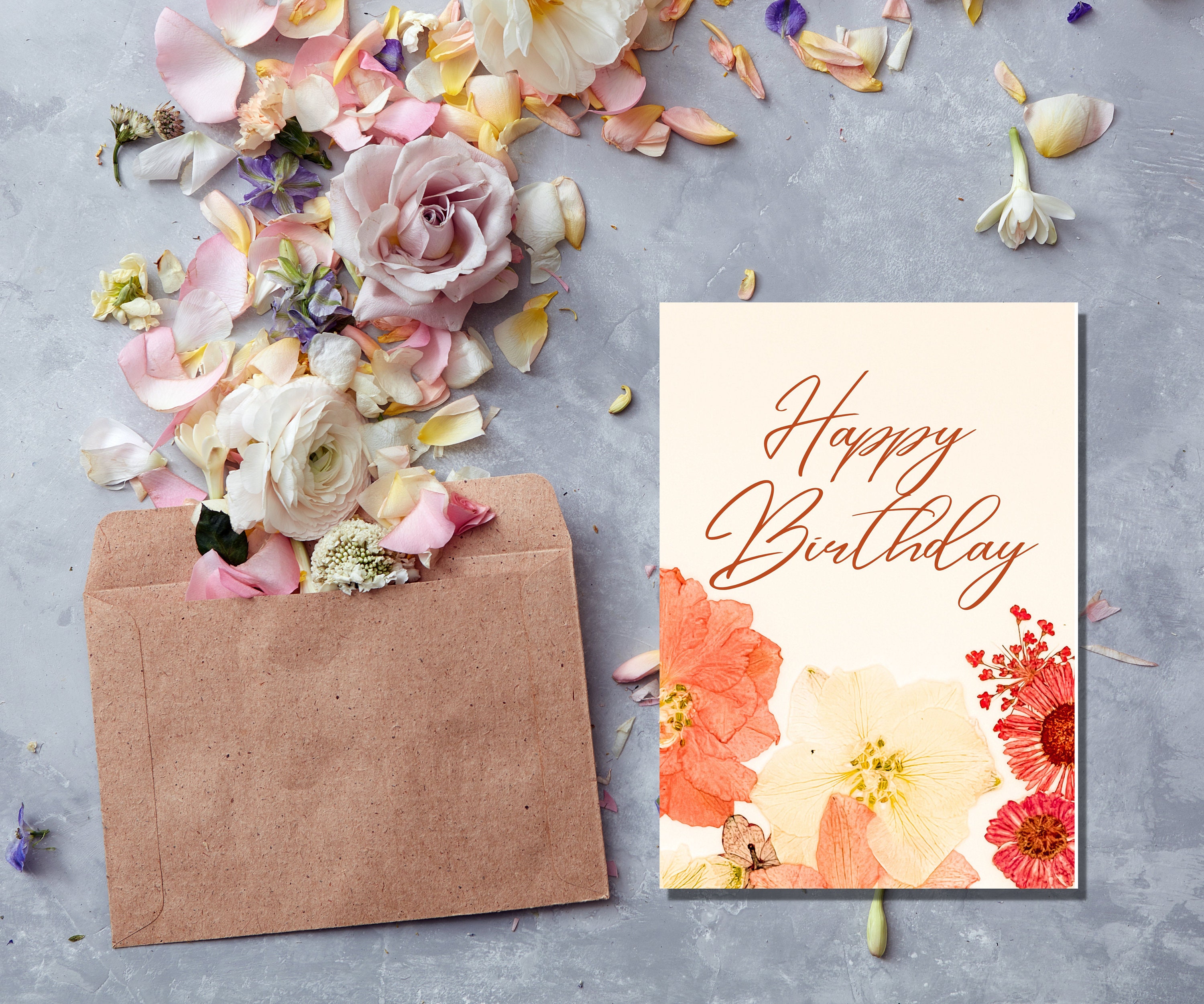 Happy Birthday Printable Card, Floral Card Template, Birthday Card ...