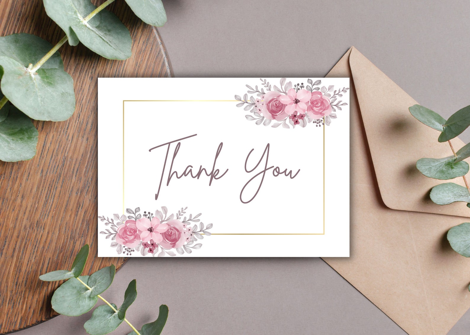 Digital Thank You Card PDF Instant Download Thank You Card Roses ...