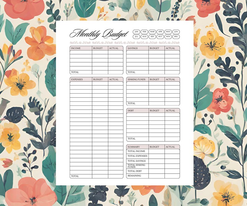 Monthly Budget Planner Printable Financial Journal Monthly Budget Sheet ...