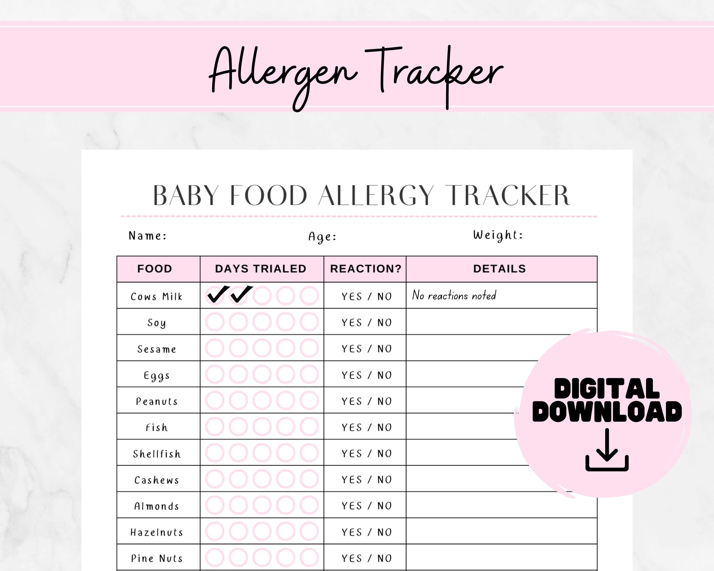First Foods Allergen Tracker, Allergy Food Tracker, Starting Solids ...