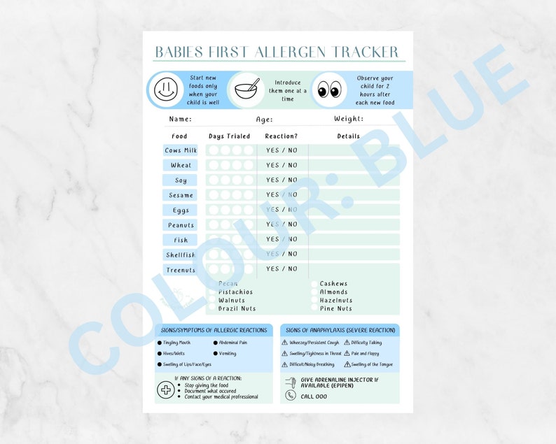 Food Reaction Tracker | Printable Allergen Record | Baby Allergy ...