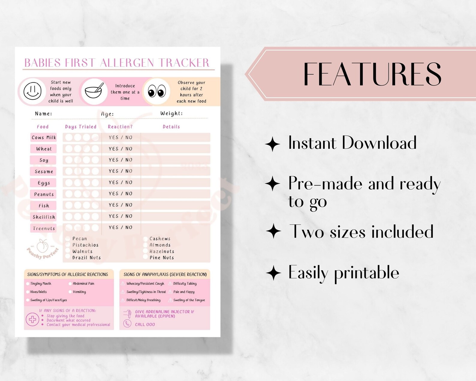 Baby Allergy Tracker, Printable Food Tracker, Baby Led Weaning ...