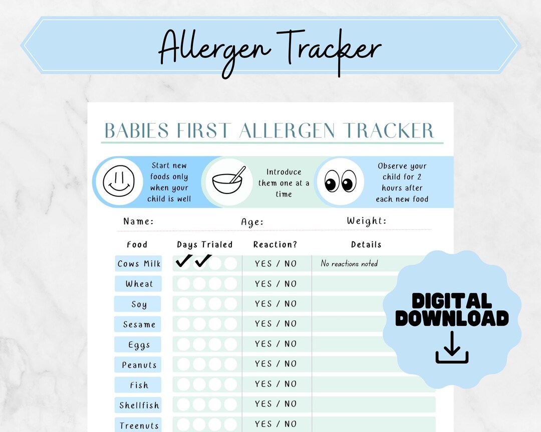 Food Reaction Tracker | Printable Allergen Record | Baby Allergy ...