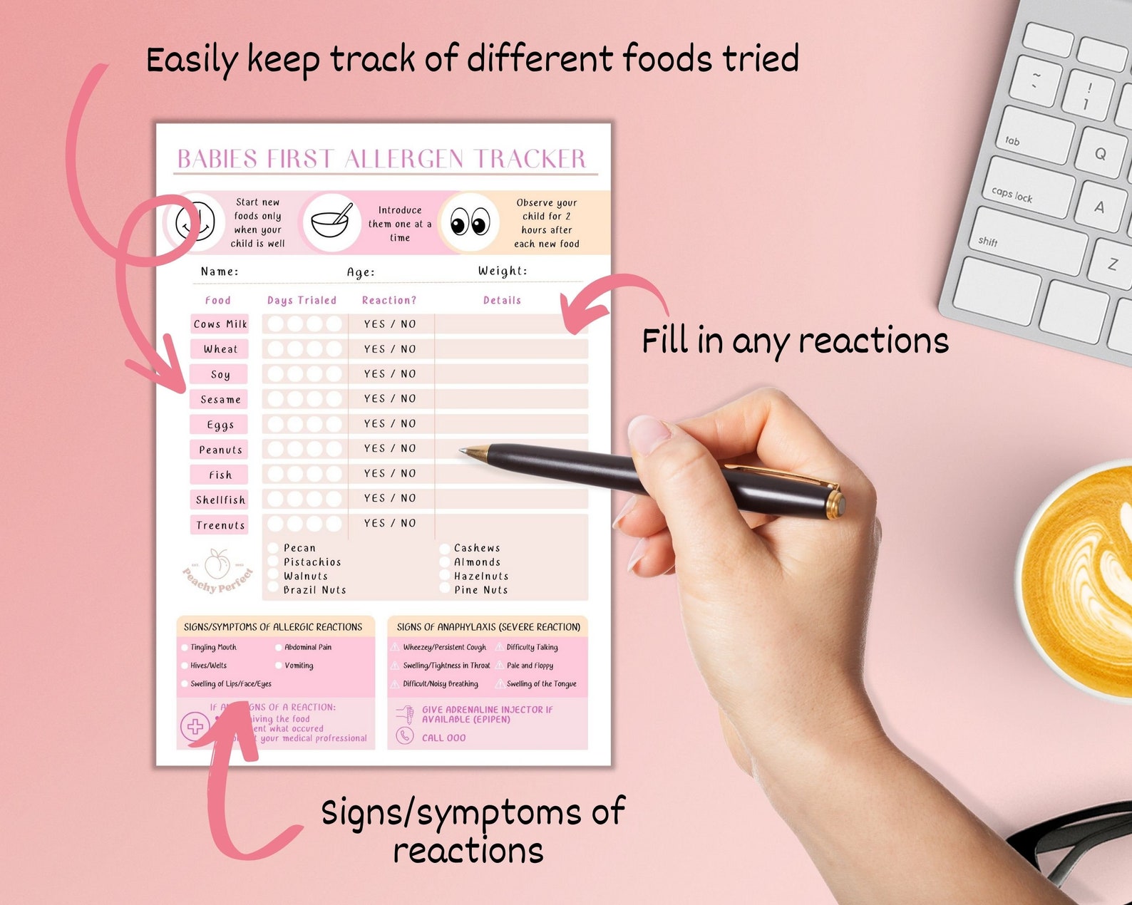Baby Allergy Tracker, Printable Food Tracker, Baby Led Weaning ...