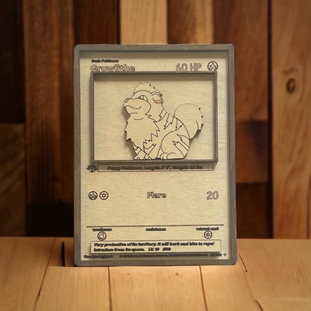 3d Wooden Growlithe Pokemon Card Replica Etsy