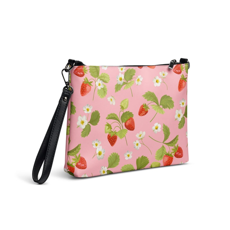 Pink Strawberries Crossbody Bag for Women, Pink Floral Faux Leather ...