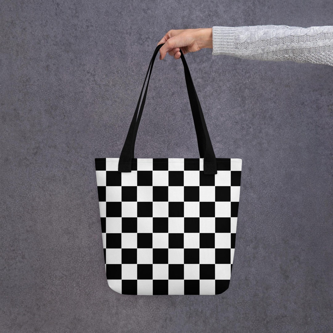 Black and White Checkered Tote Bag for Women, Retro Tote Shopper Bag ...