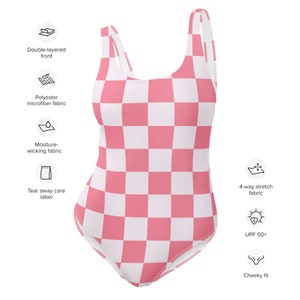 Pink and White Checkered One Piece Swimsuit for Women, Checkered ...